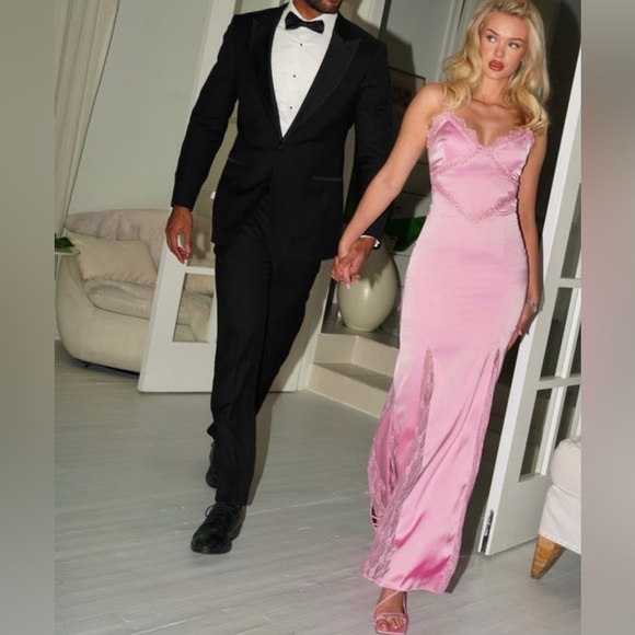 Miss Circle | Dresses | Xandria Pink Lace Satin Mermaid Flare Maxi ...